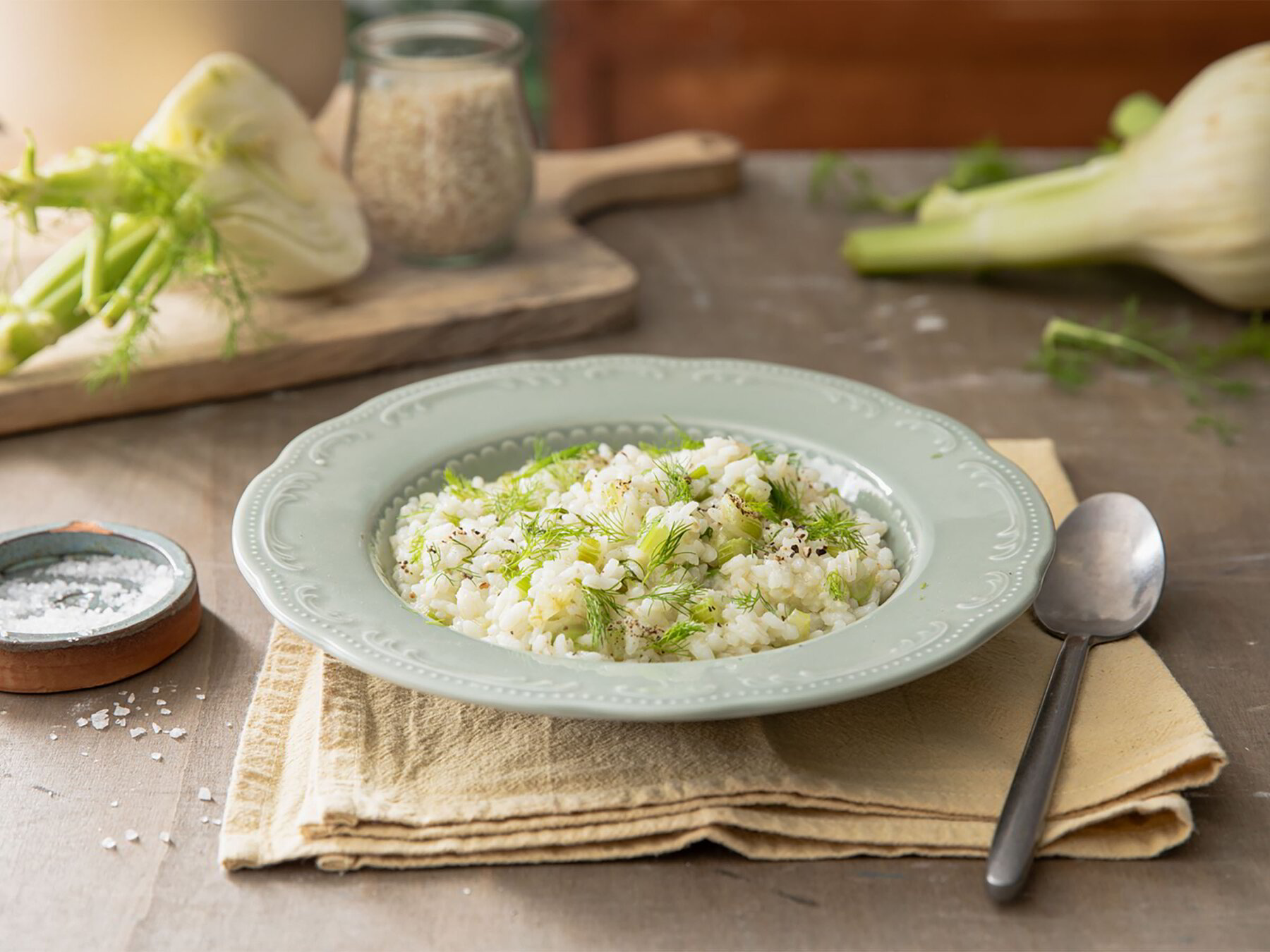 Risotto aromatico con barbe e gambi di finocchio